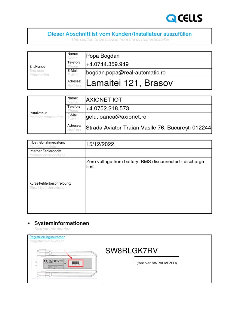 Q.HOME+ESS HYB-G3 - AfterSales - RMA Form - DE - Ausfüllbar | PDF