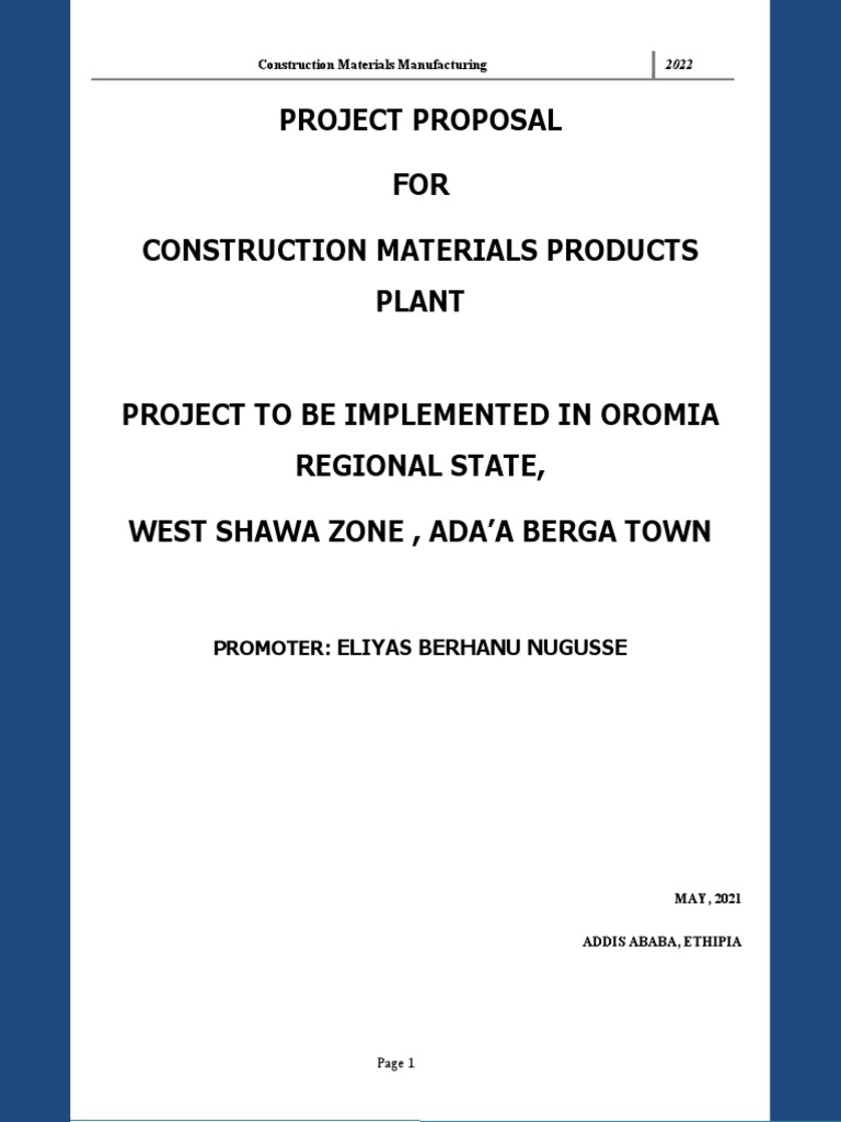 Project Proposal FOR Construction Materials Products Plant: Promoter | PDF