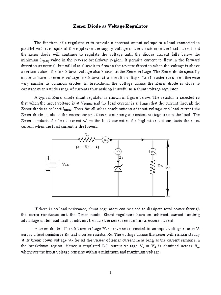 Zener Diode As Voltage Regulator | PDF | Diode | Electricity