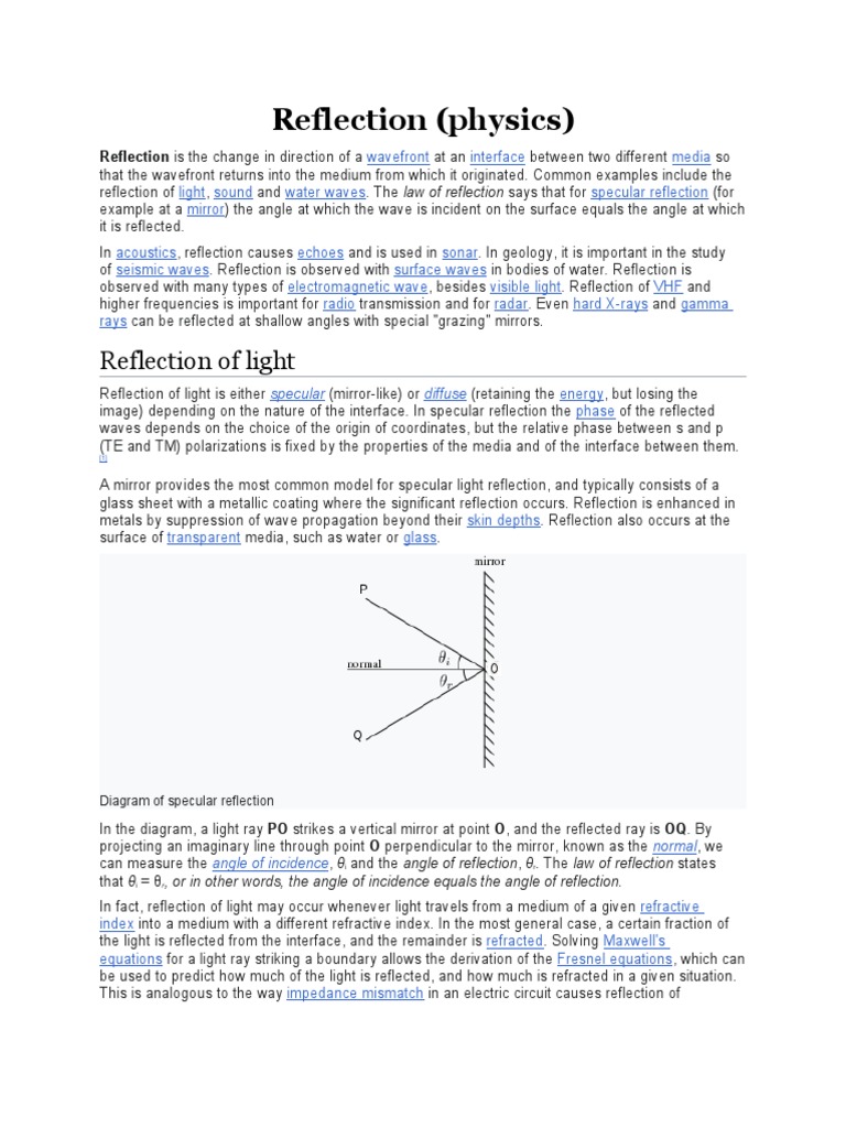 Reflection (Physics) | PDF | Reflection (Physics) | Electromagnetic ...