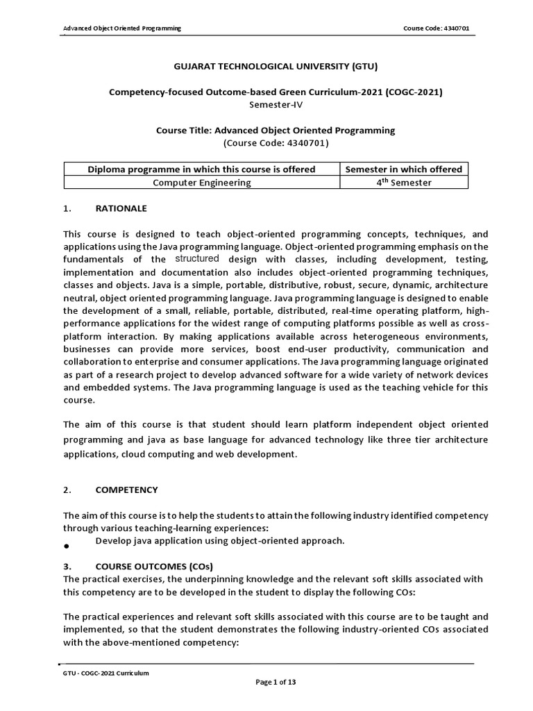 Advanced Object Oriented Programming Pdf Method Computer Programming Class Computer