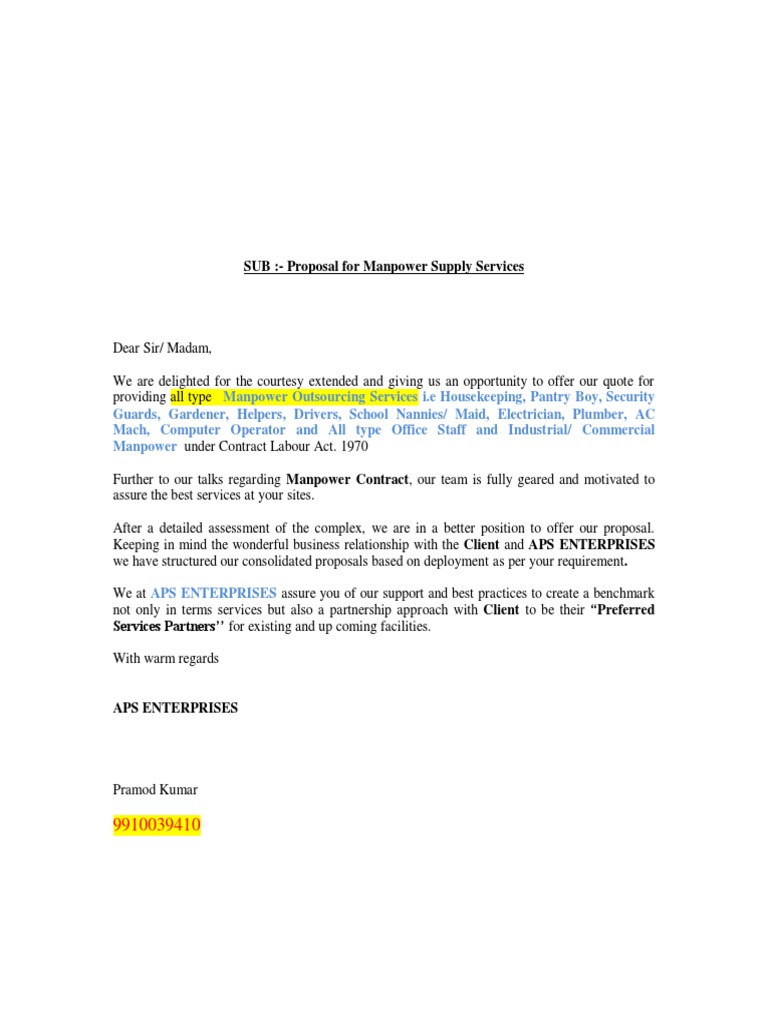 Manpower Supply Proposal by APS Enterprises | PDF | Business