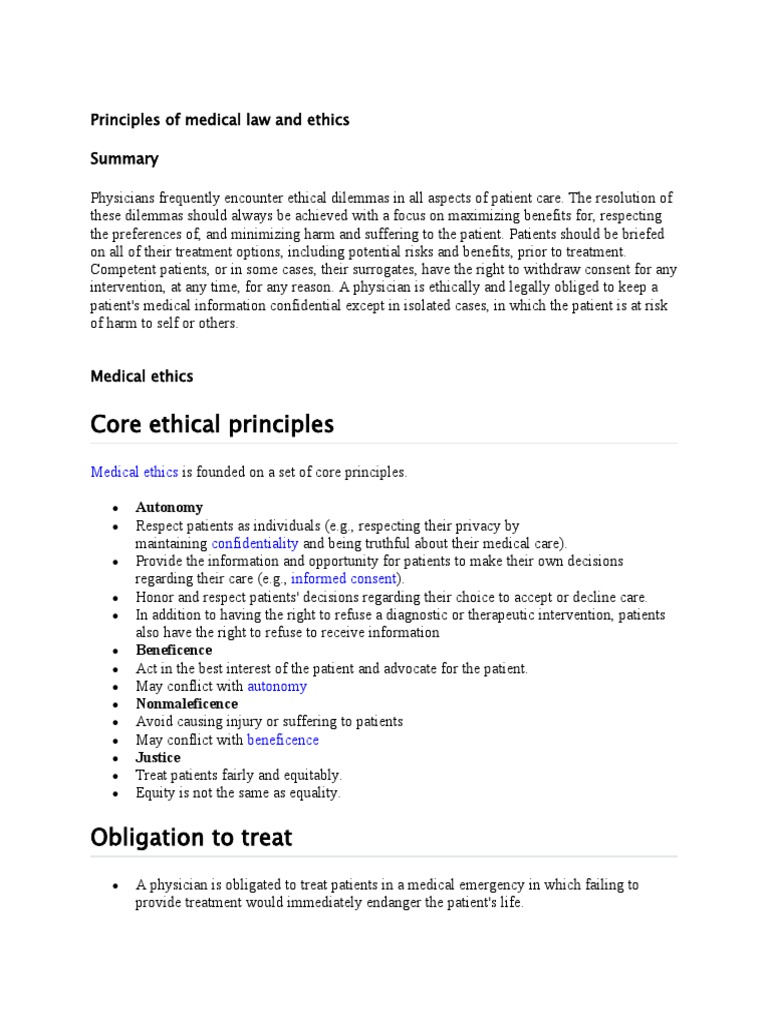 Medical Law and Ethics Principles | PDF | Informed Consent | Child Abuse