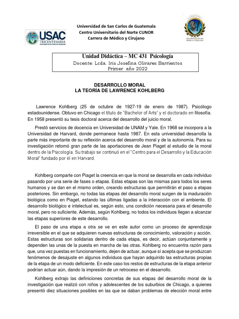 Lawrence Kohlberg. Desarrollo Moral | PDF | Contrato social | Moralidad