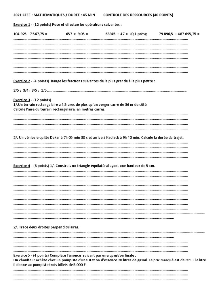 2021 Cfee Mathematiques | PDF