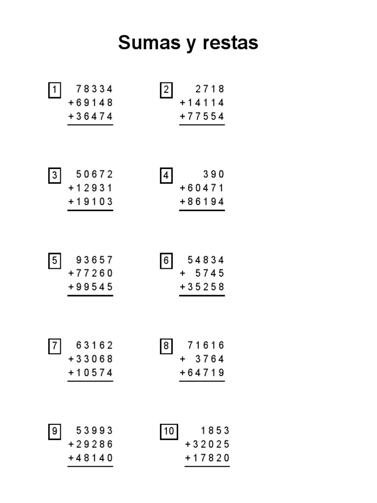 Sumas y Restas Tercero | PDF