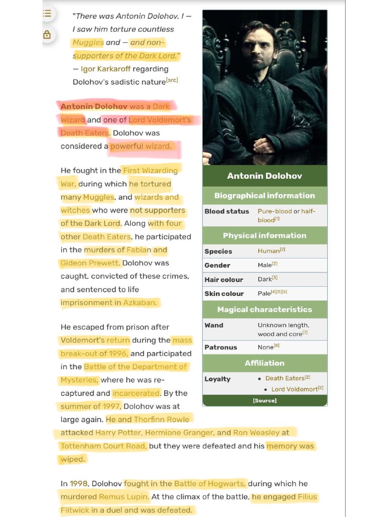 Antonin Dolohov Biography | PDF