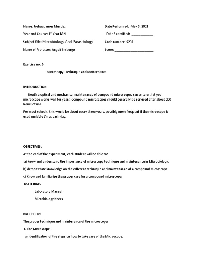 Laboratory Activity 7 | PDF | Microscope