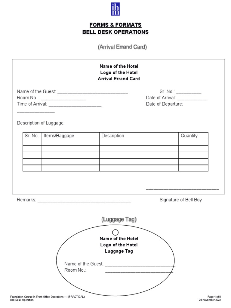Copy-Forms & Formats For Bell Desk Operation | PDF | Baggage