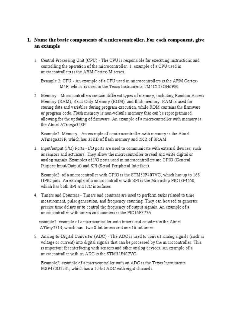 Comparing Microcontroller Components, Pin Configurations, and Memory Architectures | PDF ...
