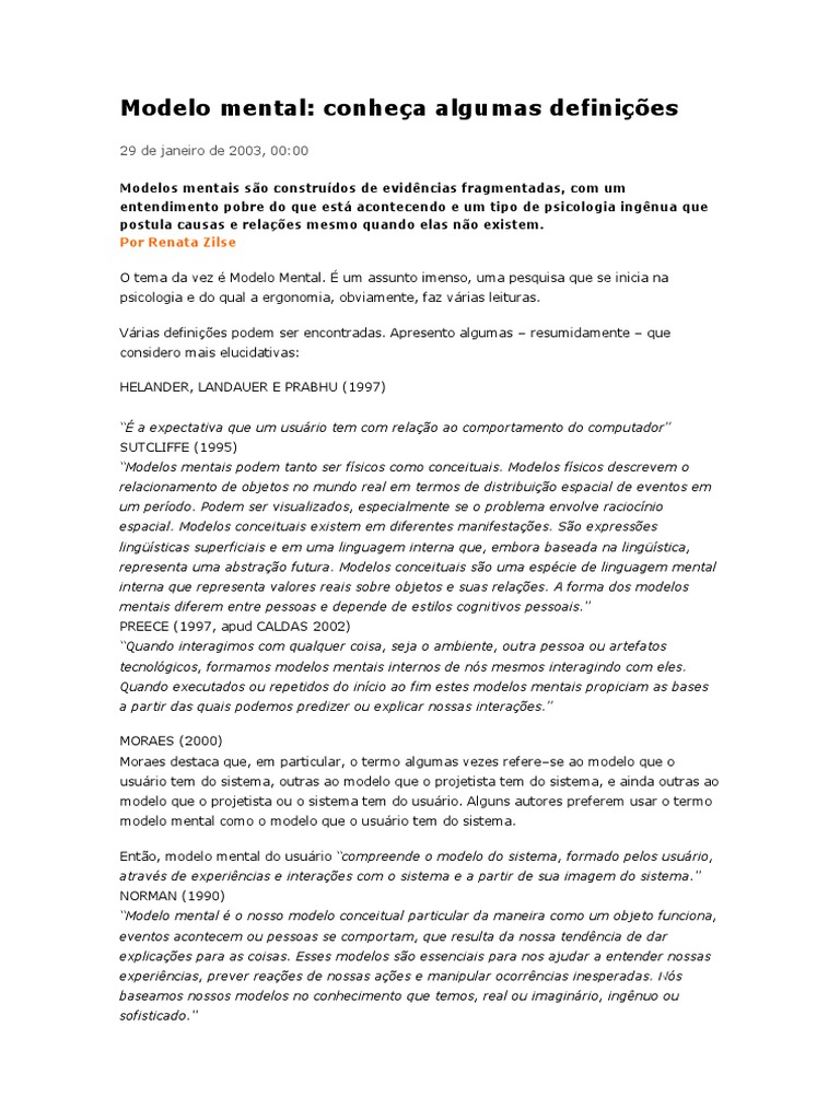 Modelo Mental - Conheca Algumas Definicoes | PDF | Conhecimento ...