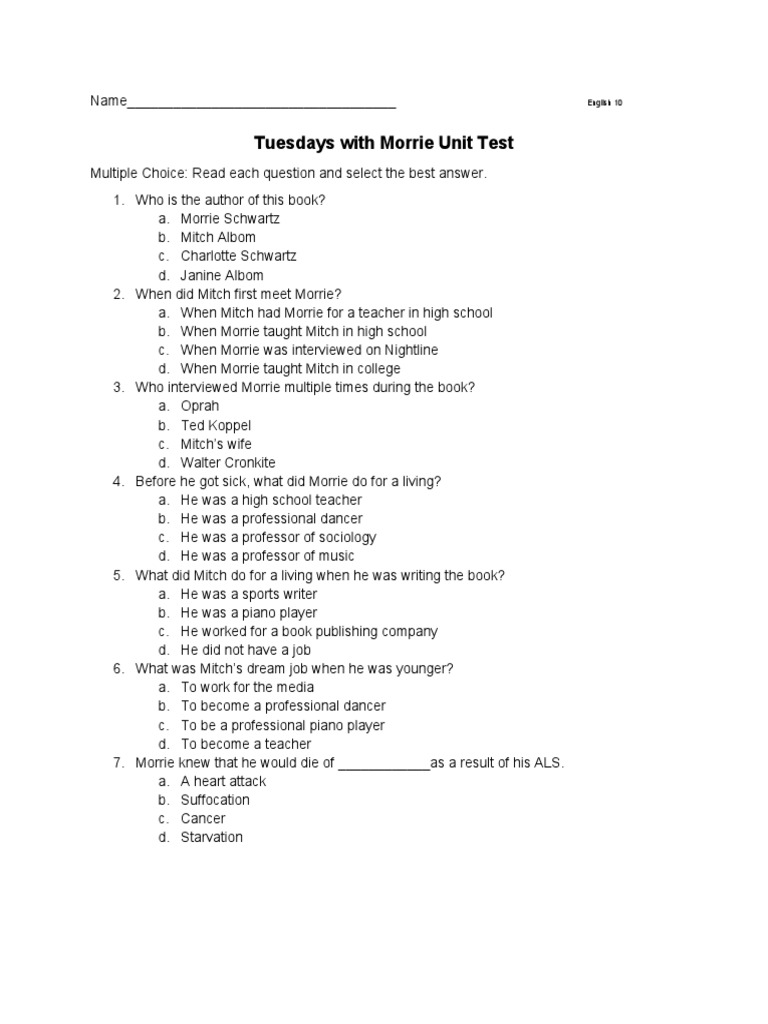 Tuesdays With Morrie Test App | PDF | Mystery, Thriller & Crime Fiction