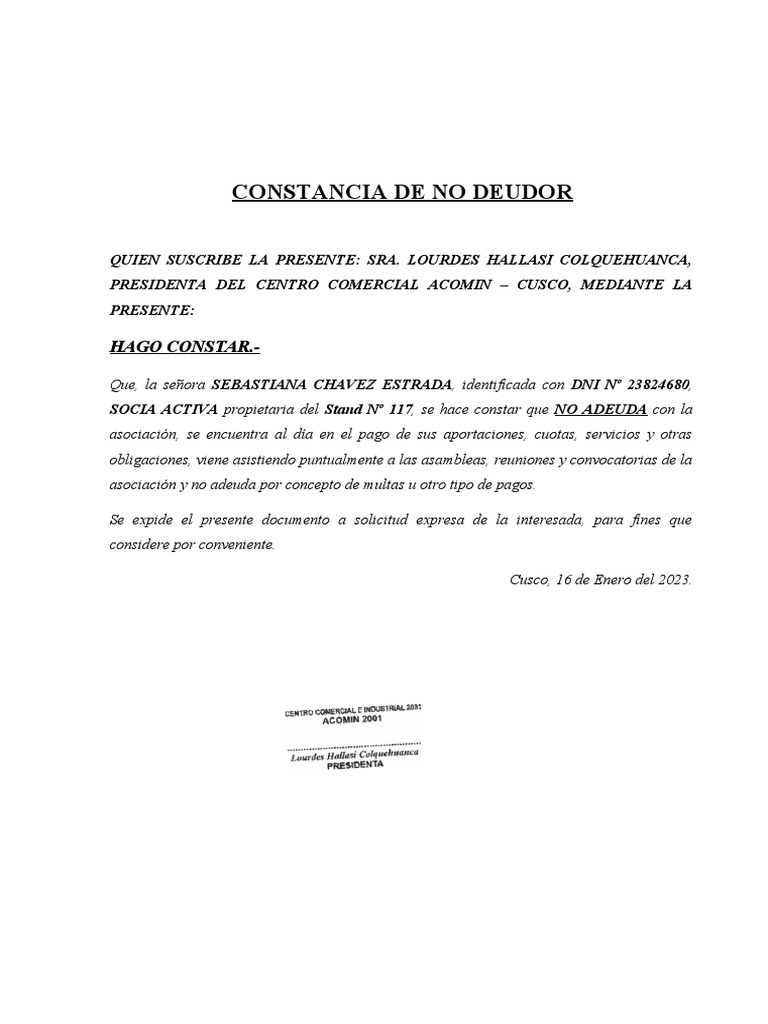 Constancia de No Deudor | PDF