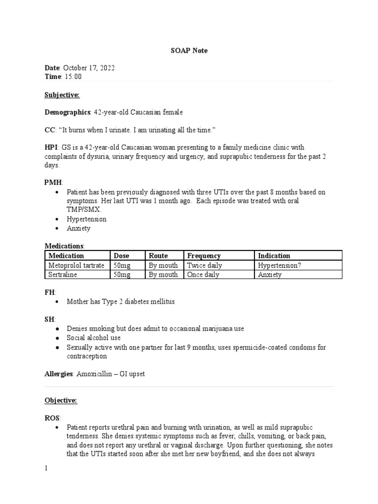 Soap Note | PDF | Urinary Tract Infection | Hypertension Soap Note | PDF | Urinary Tract Infection | Hypertension