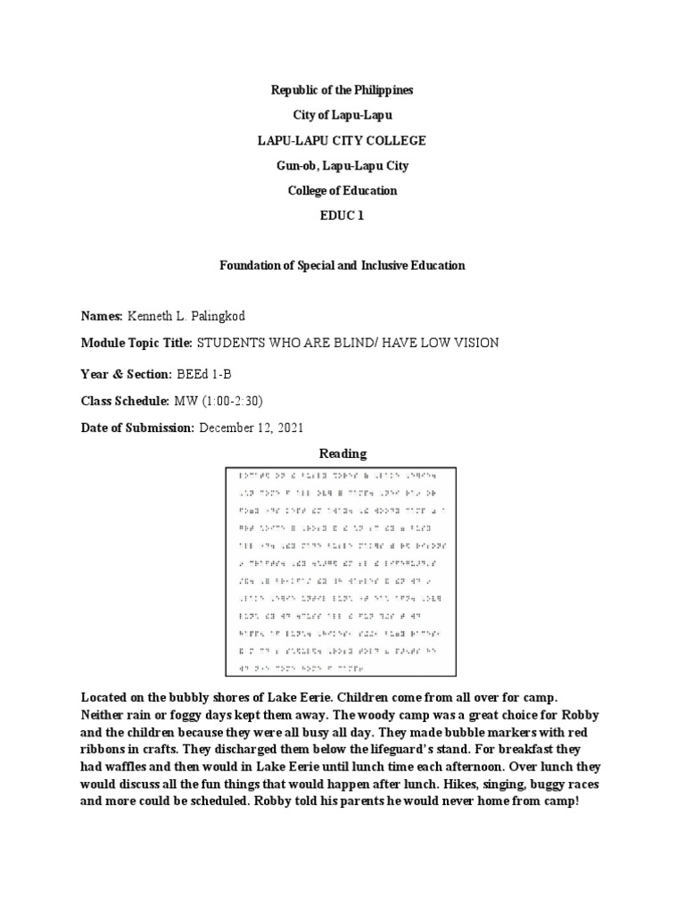 Educ 1 - Low Vision | PDF | Eye | Visual Impairment