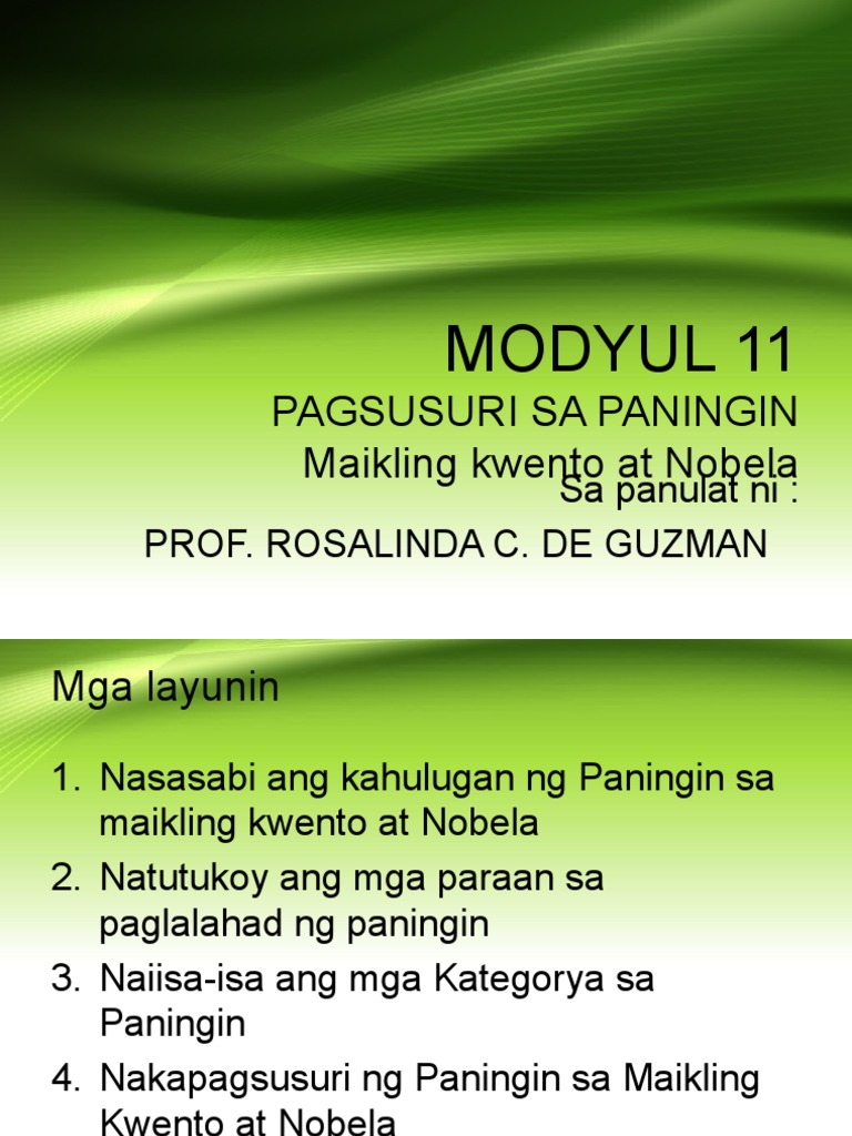 Pagsusuri Sa Paningin Maikling Kwento at Nobela: Modyul 11 | PDF