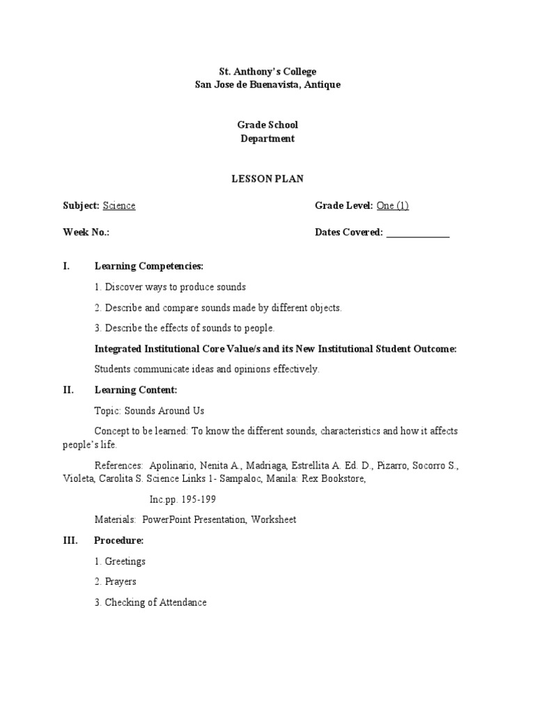 Second Lesson Plan Final 1 | PDF | Sound | Noise