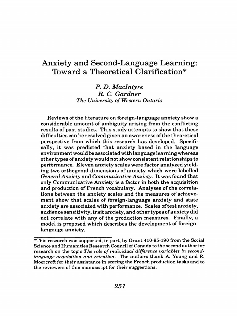 Anxiety and Second-Language Learning: Toward A Theoretical Clarification | PDF | Recall (Memory ...