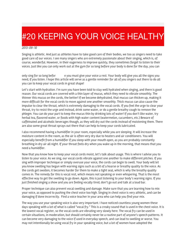 Vocal Care Tips for Singers | PDF | Human Voice | Singing