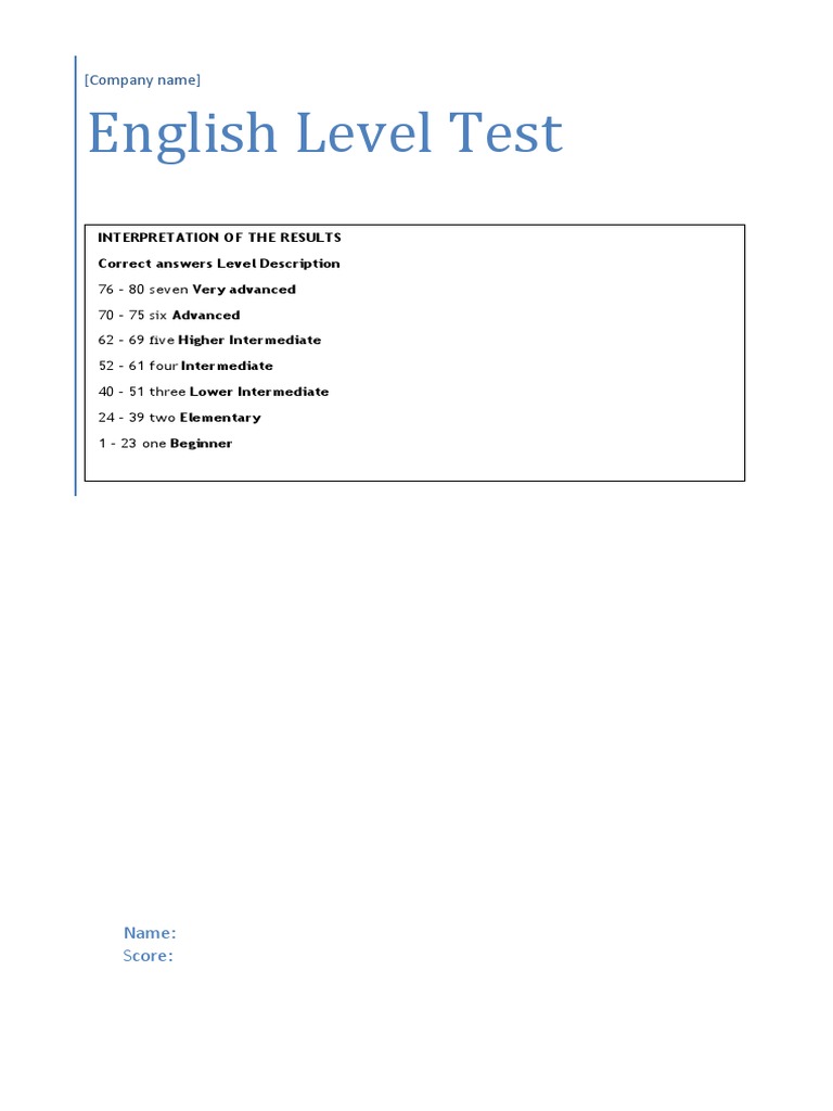 English Level Test Results and Interpretation | PDF