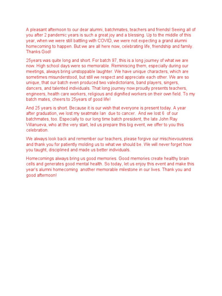 Alumni Speech | PDF | Lifestyle