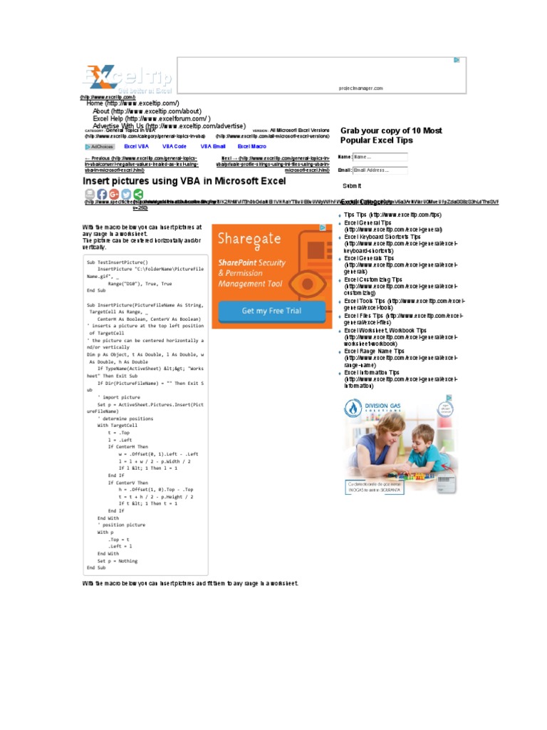 Insert Picture Using Vba | PDF | Microsoft Excel | Visual Basic For ...