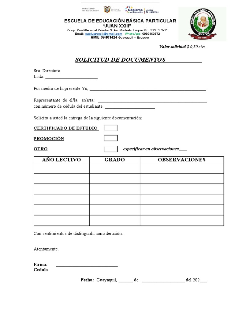 Solicitud de documentos escolares | PDF