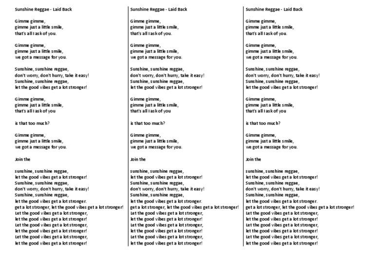 Sunshine Reggae | PDF | Reggae