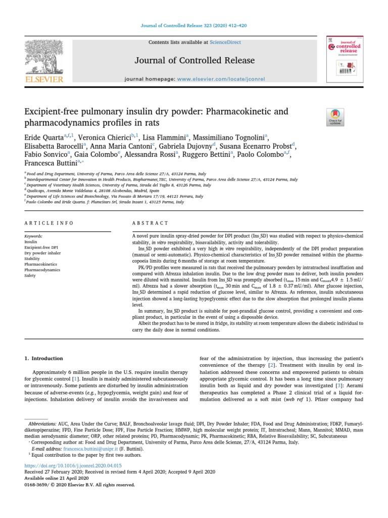 Excipient-Free Pulmonary Insulin Dry Powder | PDF | Diabetes Management ...