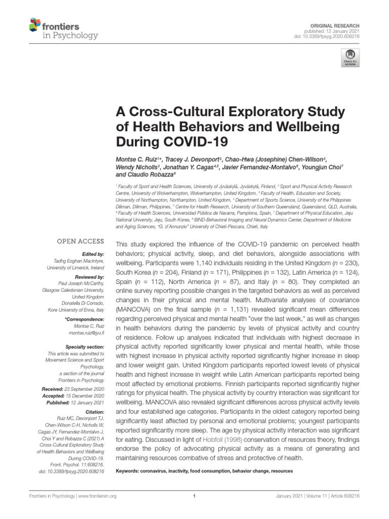 Ruiz Et Al. - 2021 - A Cross-Cultural Exploratory Study of Health Behav | PDF