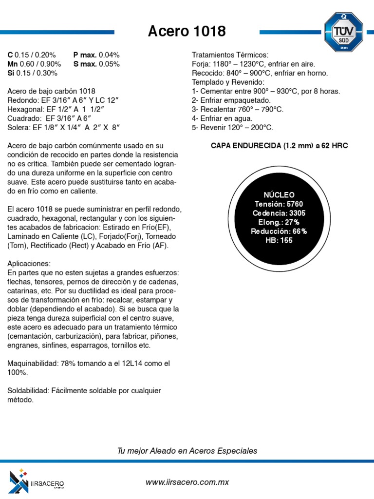 Ficha Técnica Acero 1018 Iirsacero | PDF | Tratamiento a base de calor ...