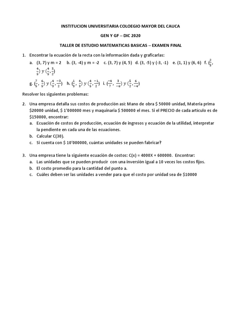 Taller Final de Estudio Mat. Basicas Finanzas | PDF