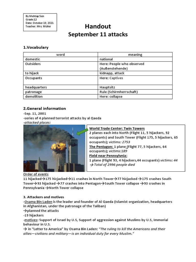 Handout: September 11 Attacks | PDF | September 11 Attacks | Al Qaeda