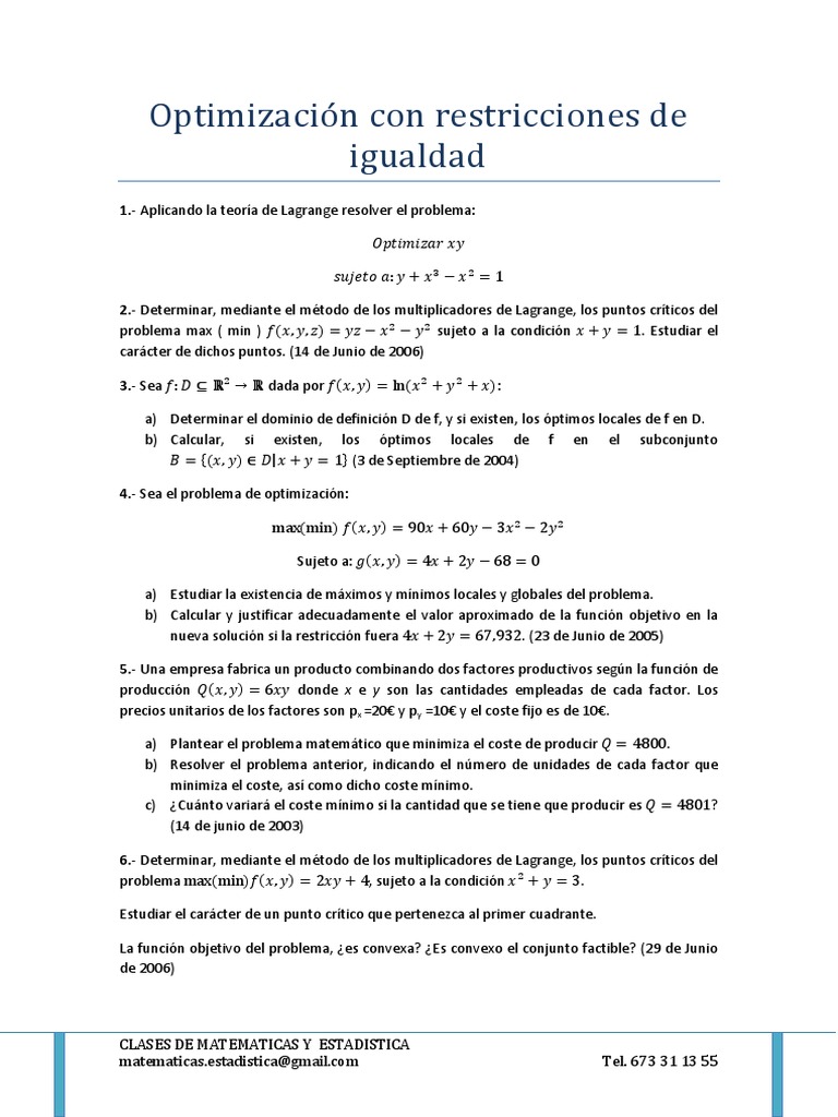 Optimizacion Con Restricciones | PDF | Optimización Matemática | Función (Matemáticas)