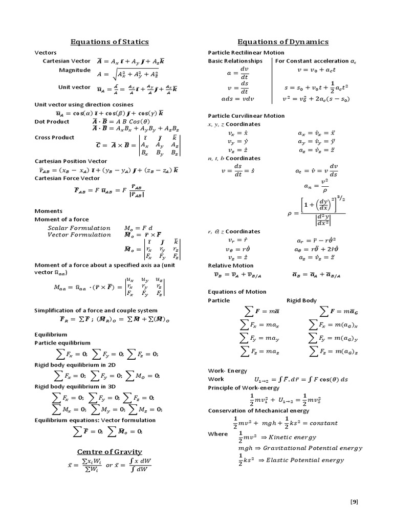 Final Equation Sheet | PDF | Force | Motion (Physics)