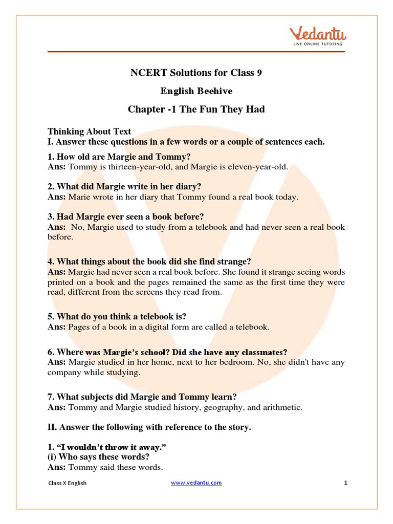 Class 9 English: The Fun They Had Guide | PDF | Teachers | Books