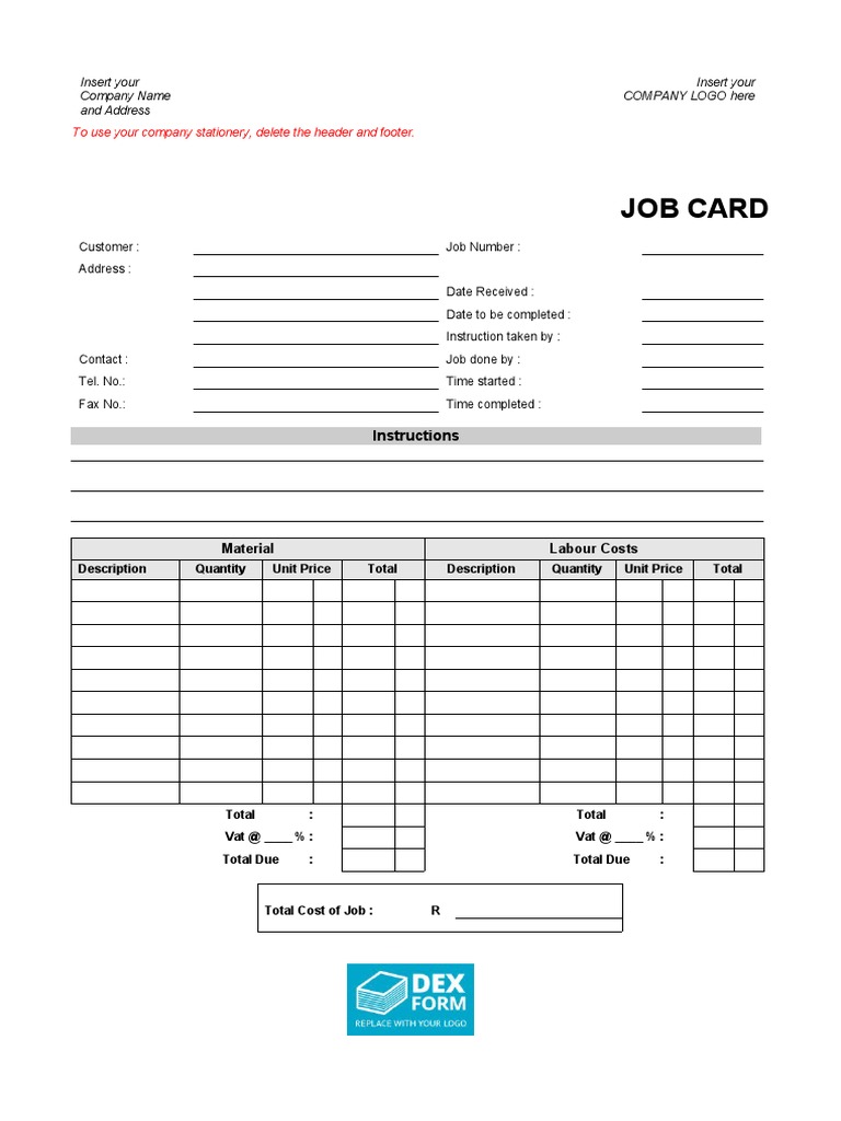 Job Card Template | PDF