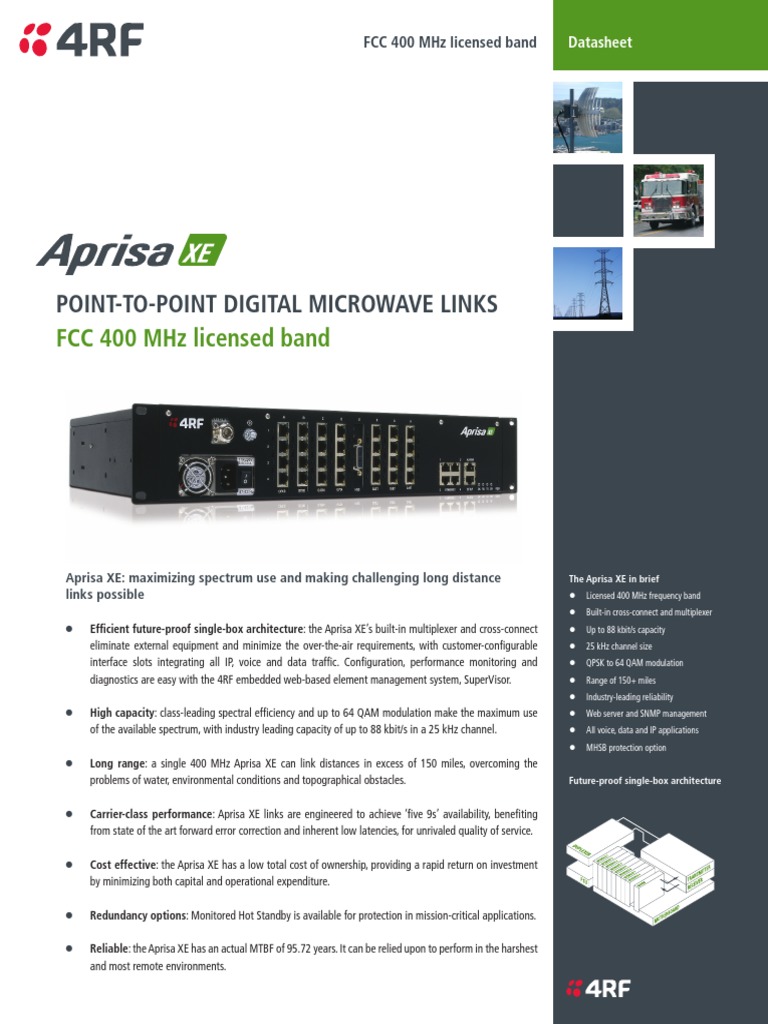 Aprisa XE Datasheet FCC 400 MHZ | PDF | Decibel | Broadcast Engineering
