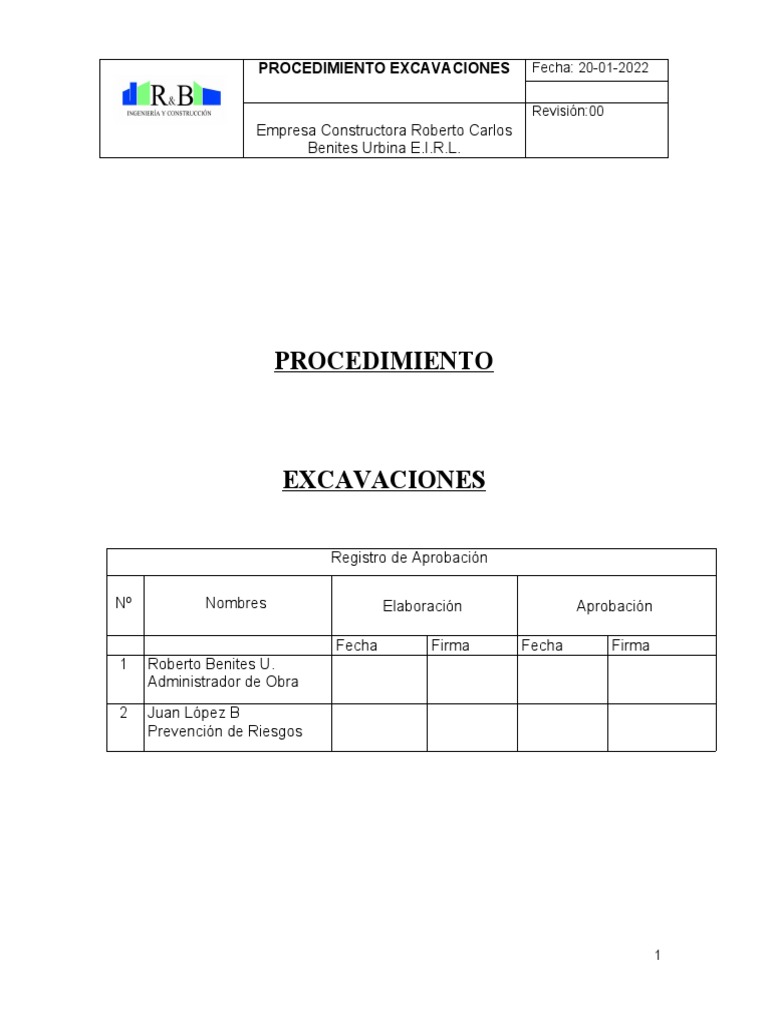Procedimiento Excavación | PDF | Agua | Ingeniero civil