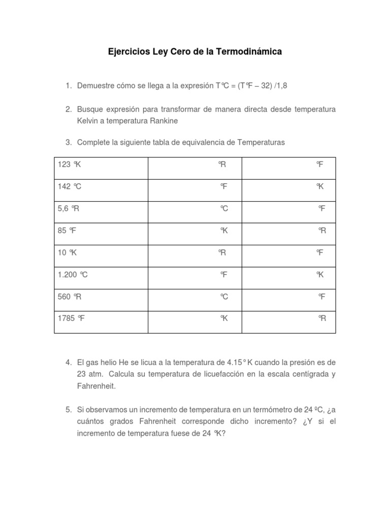 Ejercicios Ley Cero de La Termodinámica | PDF