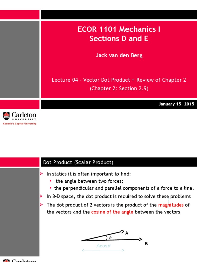 L04 Vector Dot Product Pdf Euclidean Vector Mathematical Analysis