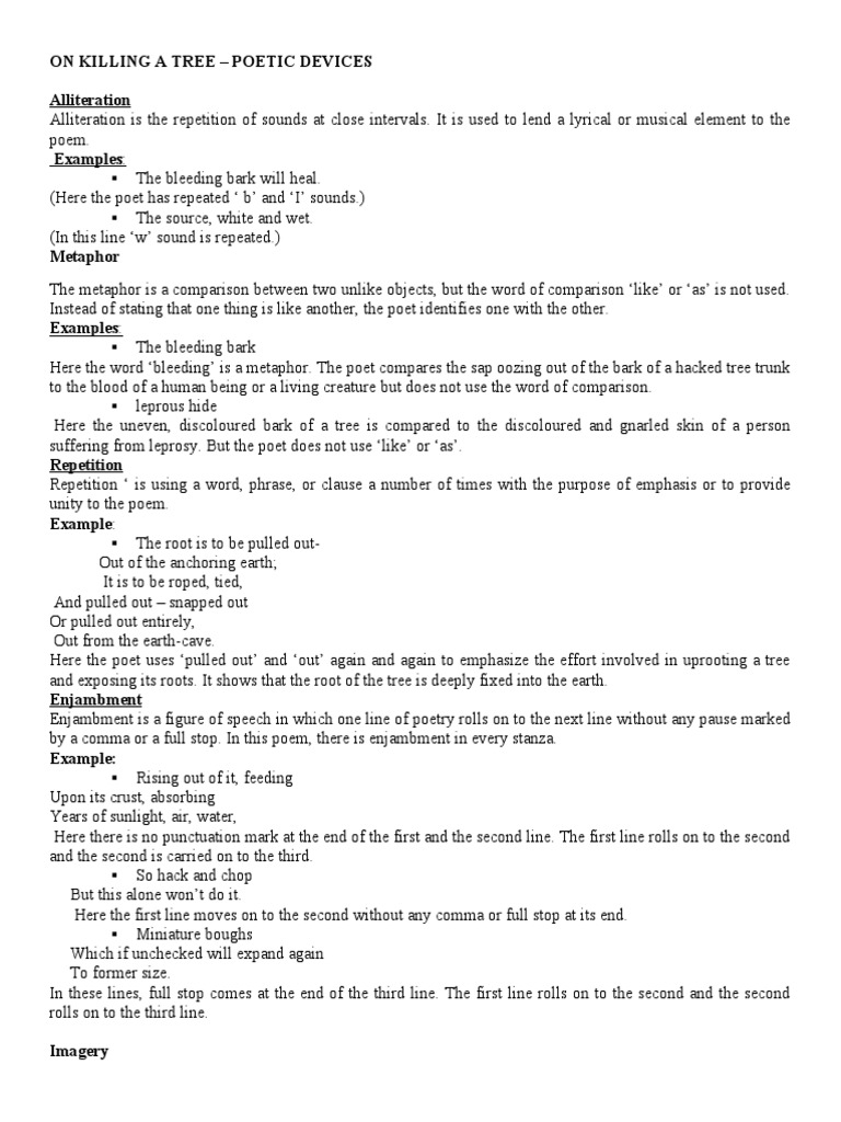 Poetic Devices in "On Killing a Tree" | PDF