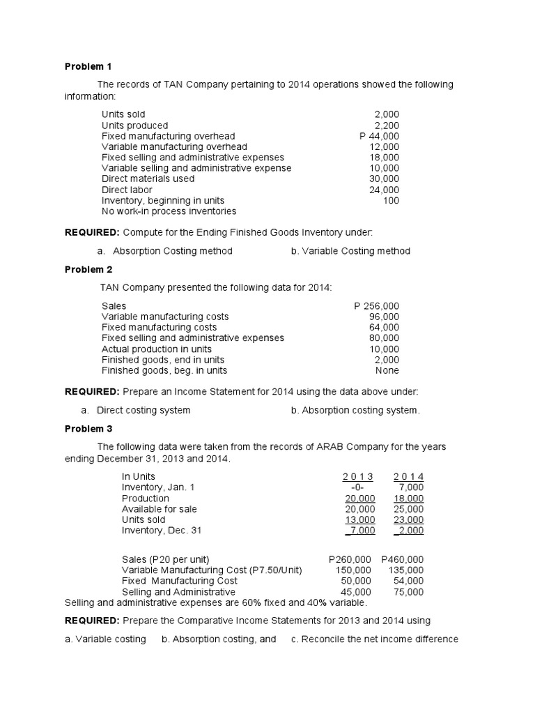 MAS Sample Prob Variable Costing Harina | PDF | Cost Of Goods Sold | Inventory