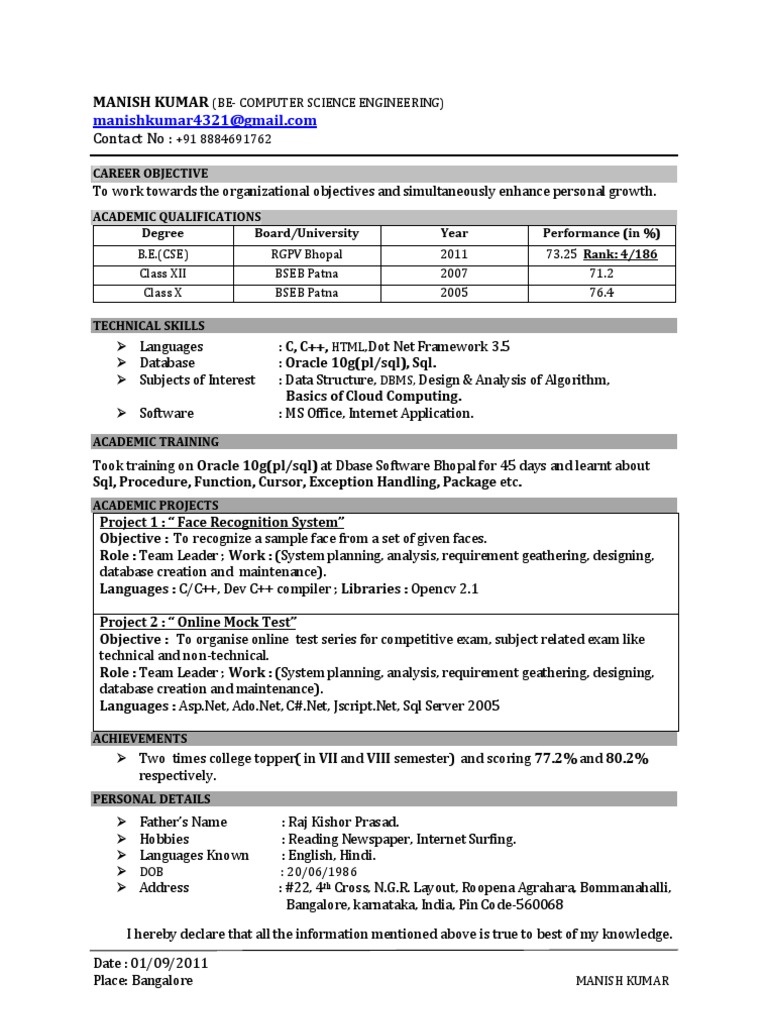 Manish Kumar: Computer Science CV | PDF
