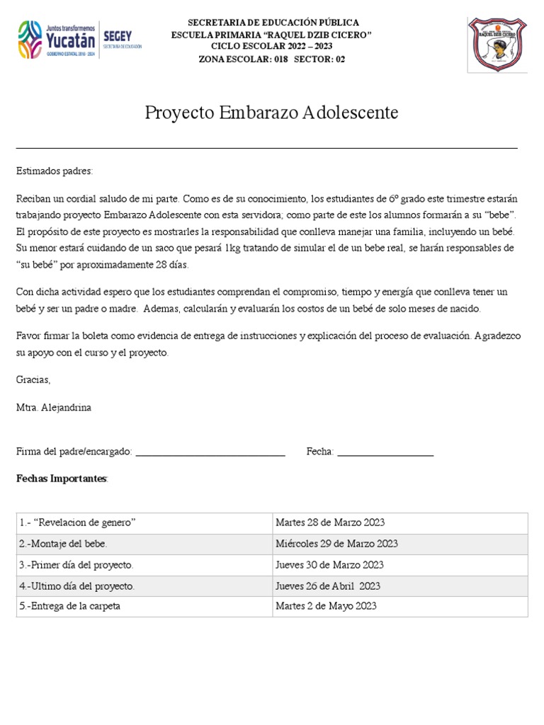 Proyecto Embarazo Adolescente 6º | PDF | Educación primaria | Familia