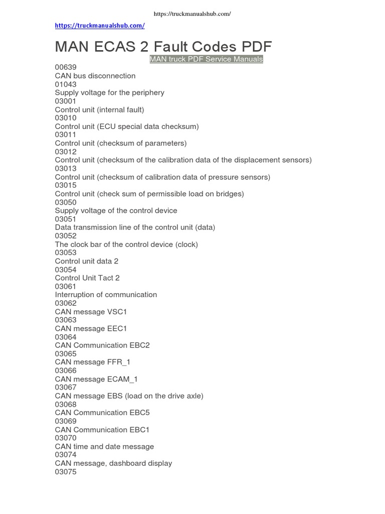 MAN Truck ECAS 2 Fault Codes List | PDF | Valve | Mechanical Engineering