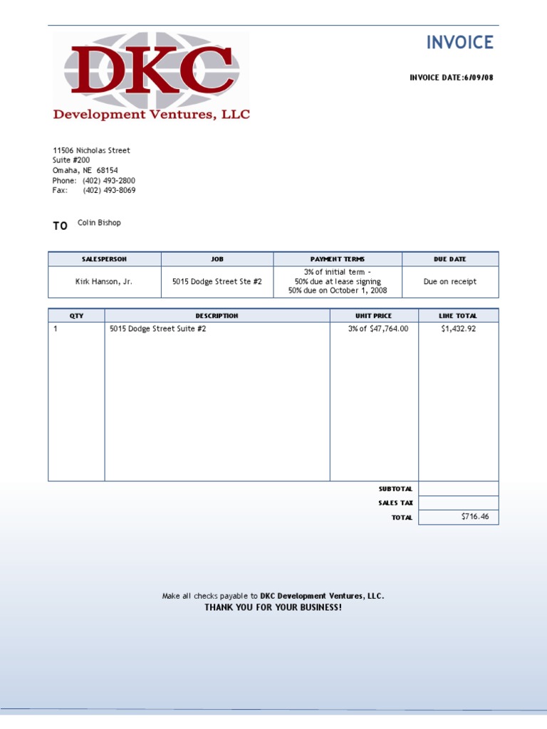 Invoice for 5015 Dodge Street Suite #2 lease | PDF