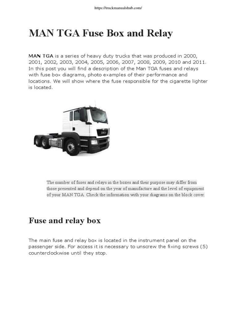 MAN TGA Fuse Box and Relay | PDF | Power Supply | Fuse (Electrical)