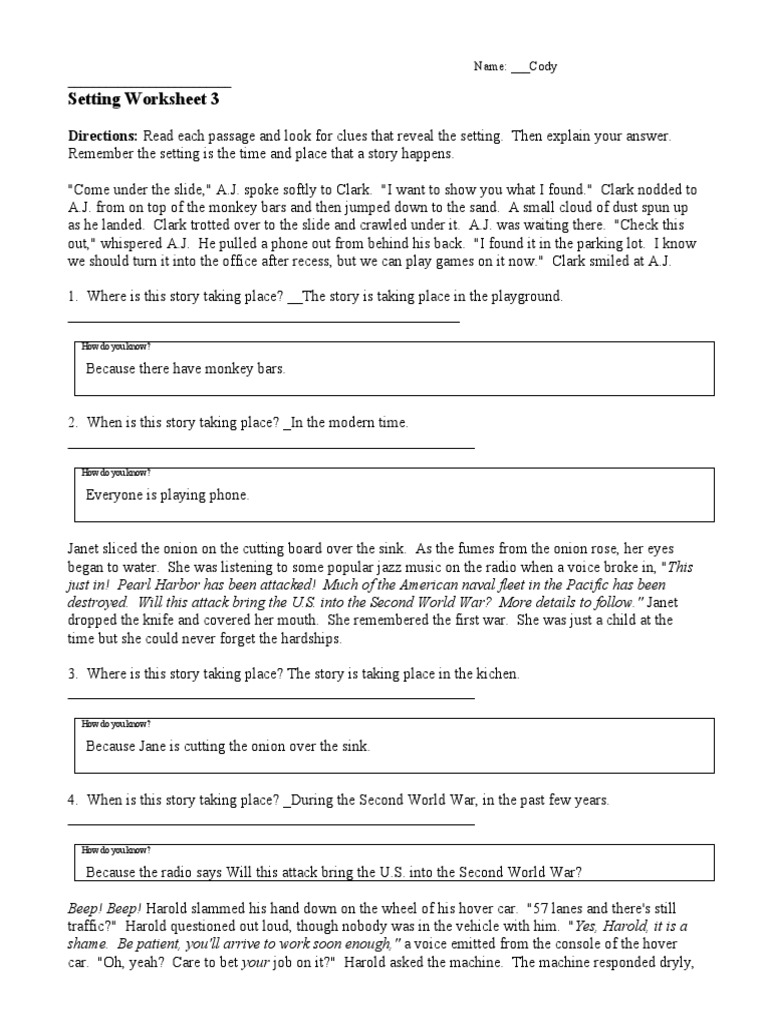 Setting Worksheet 03 | PDF