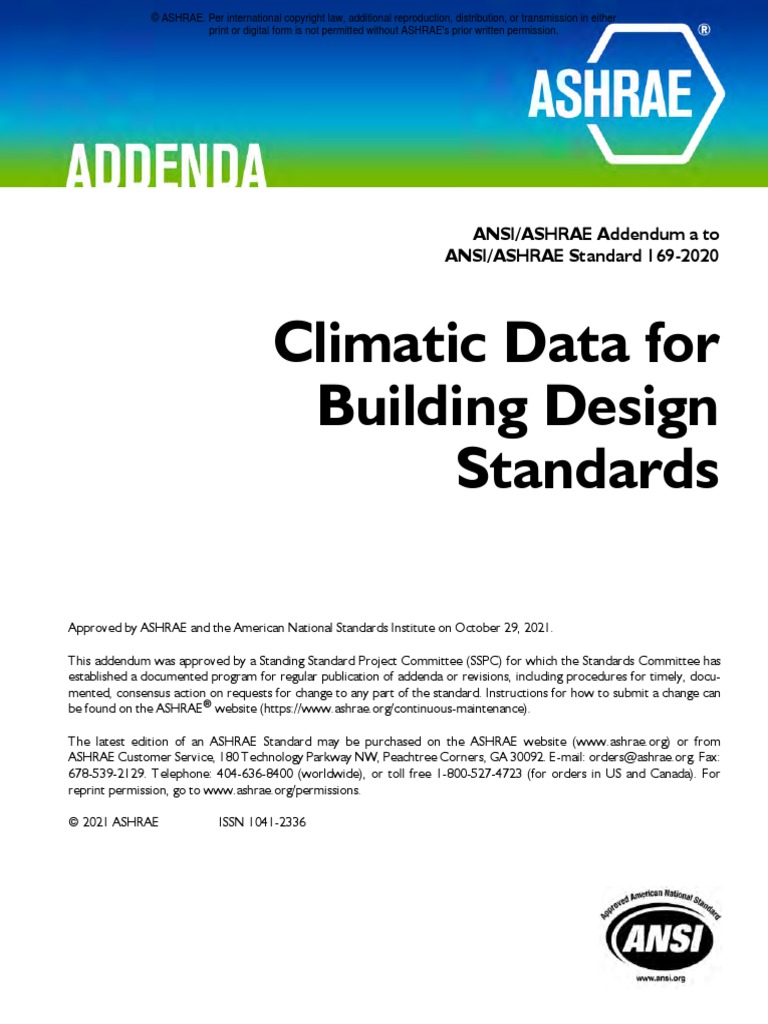 Climatic Data For Building Design Standards: ANSI/ASHRAE Addendum A To ANSI/ASHRAE Standard 169 ...